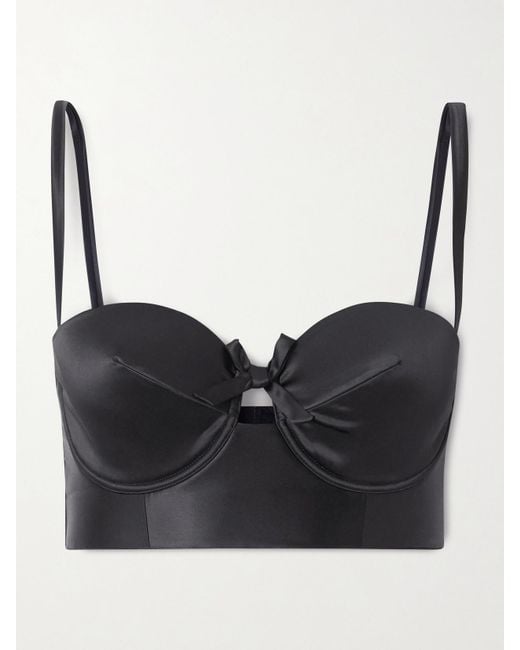 Eres Greta Bow-Detailed Cutout Satin Bustier Bra in Black | Lyst UK