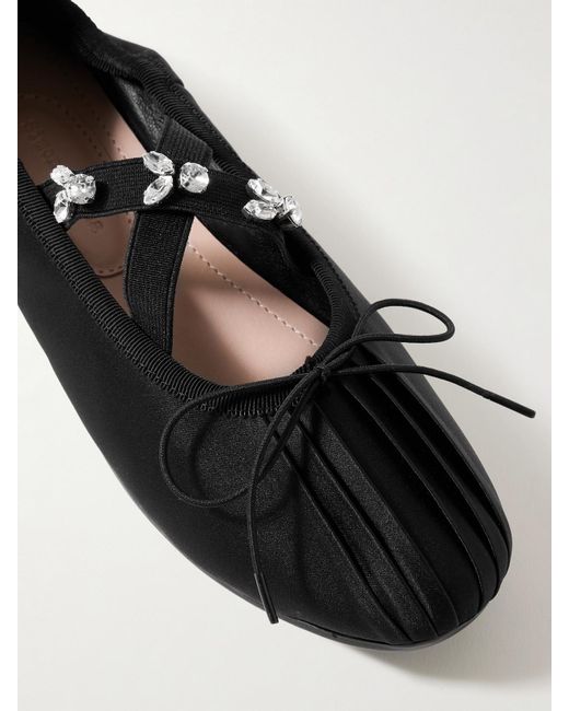 Simone Rocha Crystal-Embellished Pleated Shell Ballet Flats in Black | Lyst