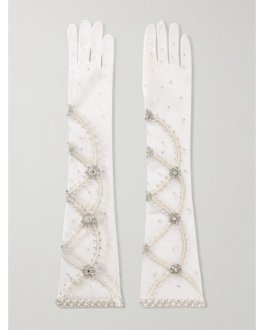 Clio Peppiatt Embellished Tulle Gloves in White | Lyst UK