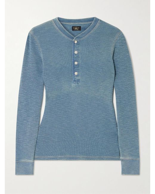 RRL Stretch-Cotton Henley Top in Blue | Lyst UK