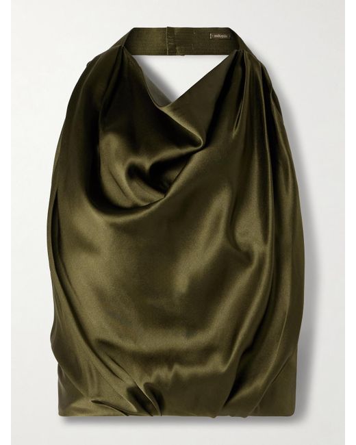 Cult Gaia Adrienne Open-Back Draped Silk-Blend Satin Halterneck Tank in ...