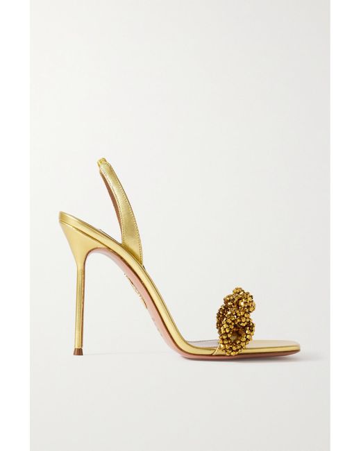 Aquazzura Chain Of Love 105 Embellished Metallic Leather Slingback