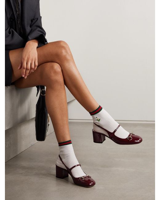 Gucci Lady Horsebit-Detailed Patent-Leather Mary Jane Pumps in Brown | Lyst