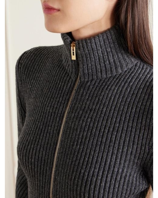 Alaïa Ribbed Wool And Cashmere-Blend Peplum Zip-Up Cardigan in Black ...