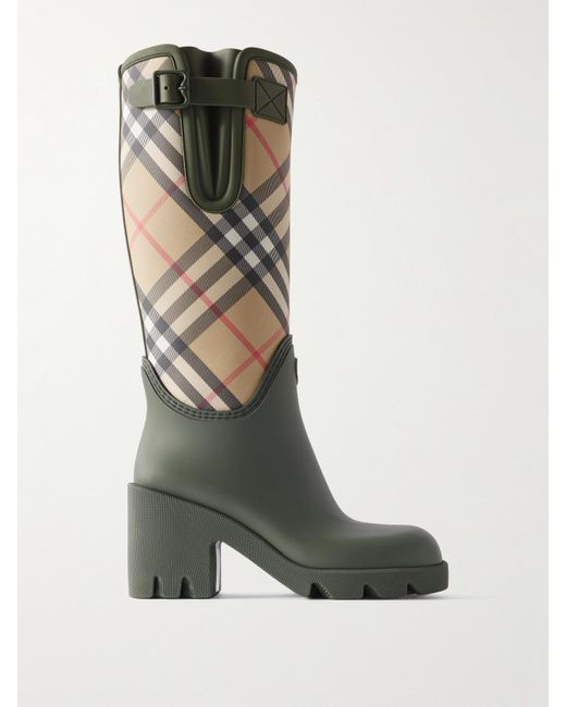 Burberry Checked Canvas-Trimmed Tpu Rain Boots in Green | Lyst UK