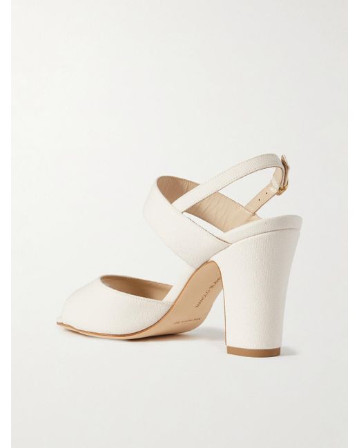 Manolo Blahnik Khiko 90 Leather-Trimmed Canvas Slingback Sandals in ...