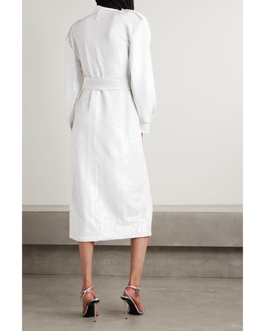 PATBO Belted Sequined Crepe Trench Coat in White | Lyst UK
