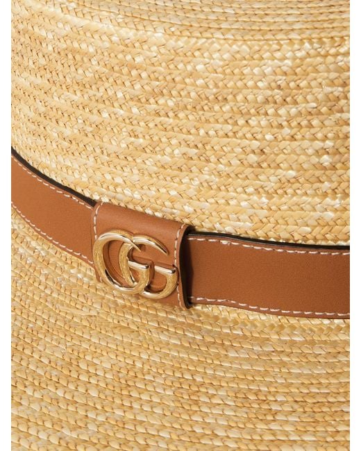 Gucci Leather-Trimmed Straw Hat in Natural | Lyst UK