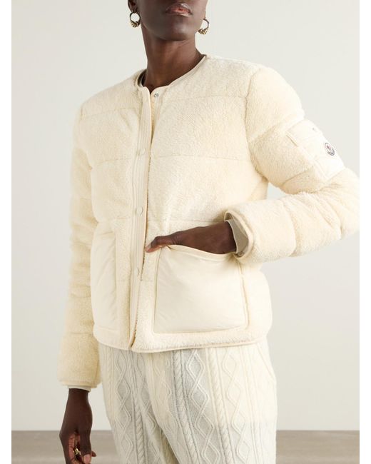 Moncler Shell-Trimmed Quilted Cotton-Fleece Down Jacket in Natural | Lyst