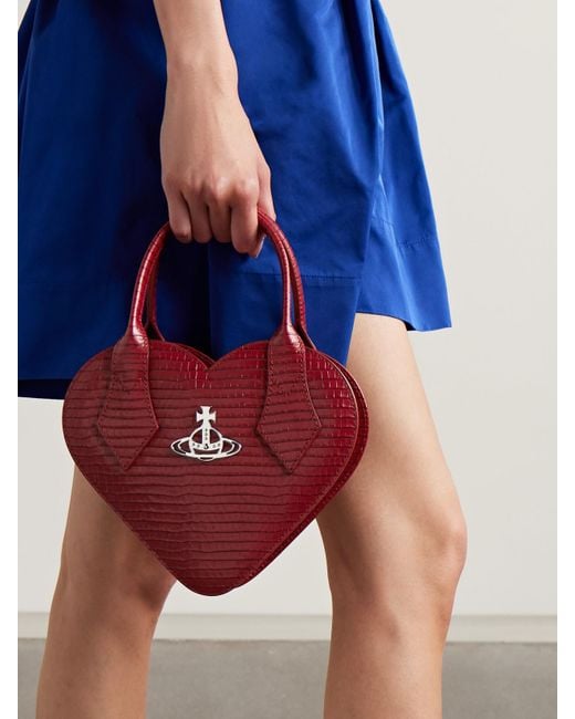 Vivienne Westwood Josephine Logo-Embellished Croc-Effect Leather Shoulder Bag in Red | Lyst