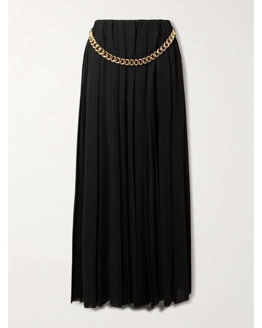 Balenciaga Chain-Embellished Pleated Crepe Maxi Skirt in Black | Lyst UK