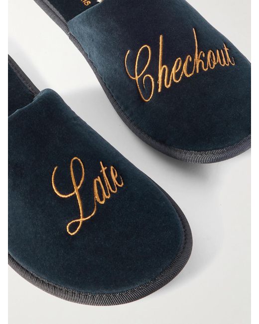 FRAME Ritz Paris Late Checkout Embroidered Velvet Slippers in Black | Lyst