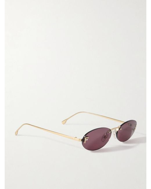 Fendi Rimless Oval-Frame Crystal-Embellished-Tone Sunglasses in Purple ...