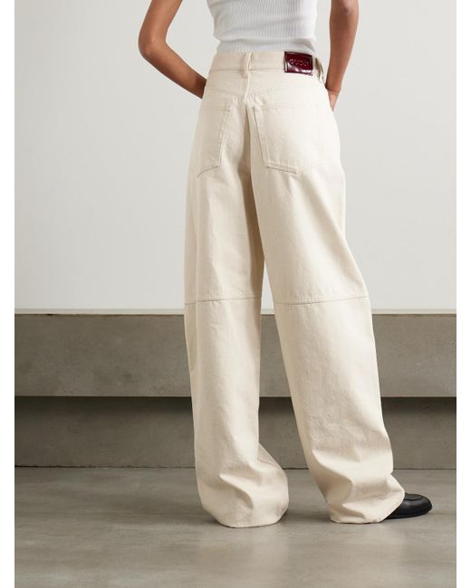 Gucci Patent Leather-Trimmed Paneled High-Rise Barrel-Leg Jeans in ...