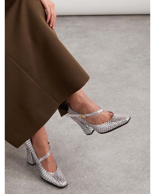 Bottega Veneta Intrecciato Metallic Leather Pumps in White | Lyst