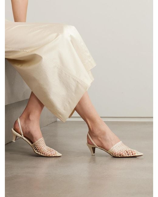 Neous Acantho Fishnet And Leather Slingback Pumps in Natural | Lyst