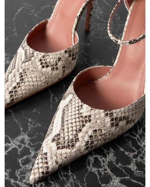 AMINA MUADDI Barbara Snake-Print Leather Pumps in White | Lyst