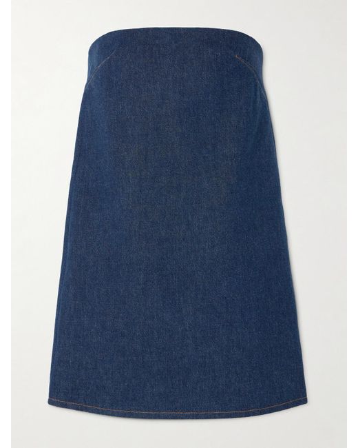 FRAME Strapless Denim Mini Dress in Blue | Lyst