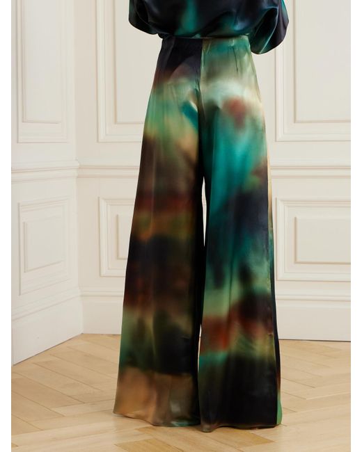 ROKSANDA Arneau Tie-Dye Satin Wide-Leg Pants in Green | Lyst