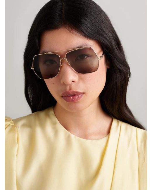 Chloé Oversized Aviator-Style-Tone Sunglasses in Natural | Lyst