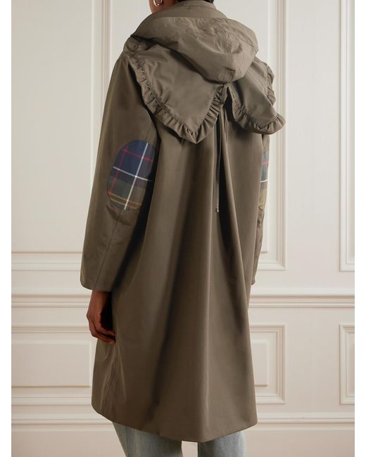 Barbour Ganni Ruffled Hooded Shell Coat in Green | Lyst UK