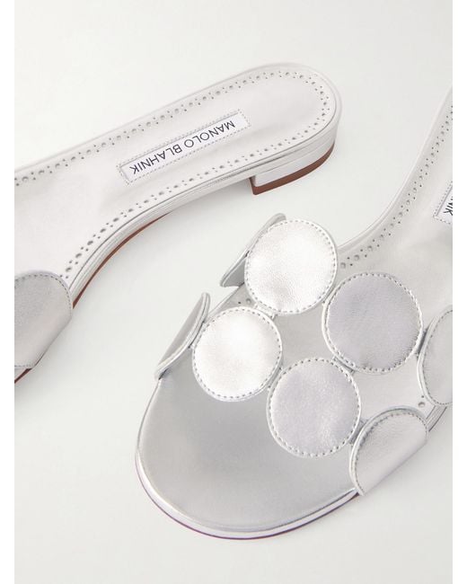 Manolo Blahnik Haribalmu 10 Cutout Metallic-Leather Slides in Natural ...