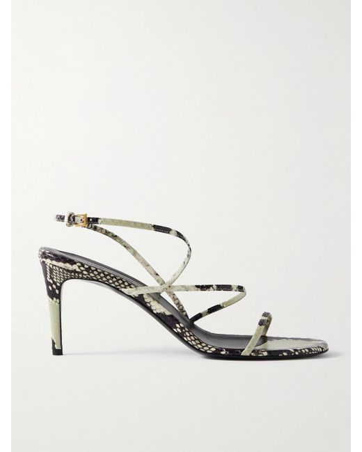 KHAITE Loop Snake-Effect Leather Sandals in White | Lyst