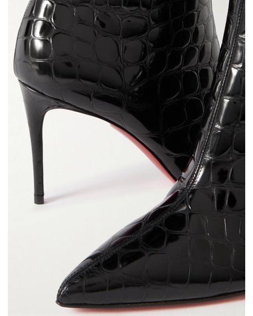 Christian Louboutin So Kate Croc-Effect Patent-Leather Boots in Black ...