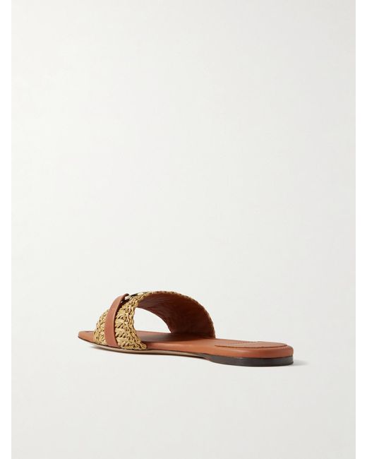 Ferragamo Leah Logo-Embellished Leather-Trimmed Raffia Sandals in Brown ...