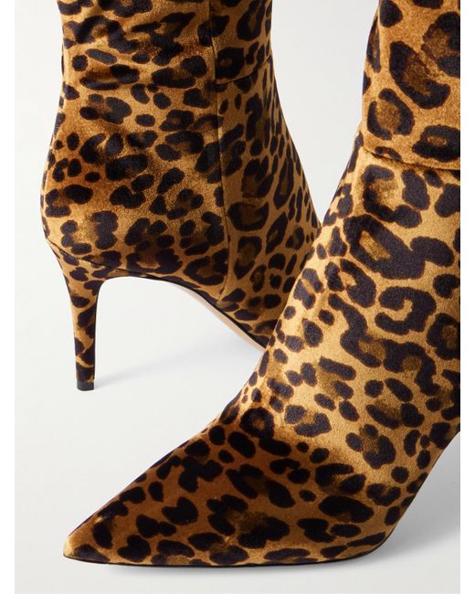 Gianvito Rossi Leopard-Print Velvet Knee Boots in Brown | Lyst