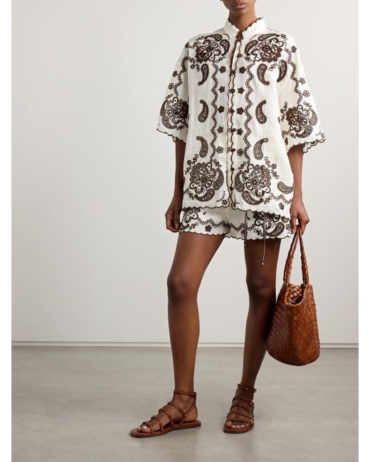 Zimmermann Ascension Leather-Trimmed Broderie Anglaise Linen Shirt ...