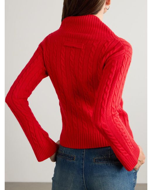 Victoria Beckham Asymmetric Cable-Knit Wool Sweater in Red | Lyst