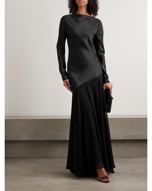 TOVE Cordelia Silk-Satin And -Chiffon Gown in Black | Lyst UK