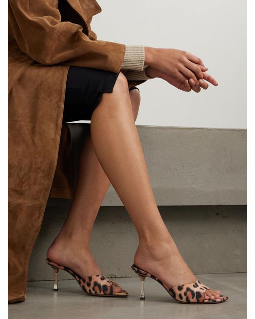 Paris Texas Lorena Leopard-Print Suede Mules in Natural | Lyst