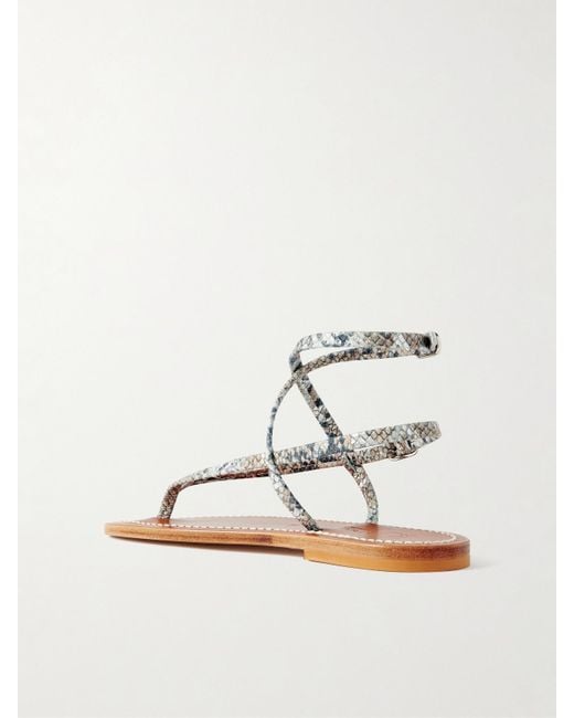K. Jacques Abako Snake-Effect Leather Sandals in White | Lyst