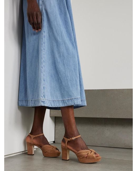 Jimmy Choo Heloise 80 Knotted Suede Platform Sandals in Natural | Lyst