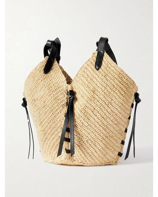 Isabel Marant Tampa Mini Leather-Trimmed Raffia Bucket Bag in Natural ...