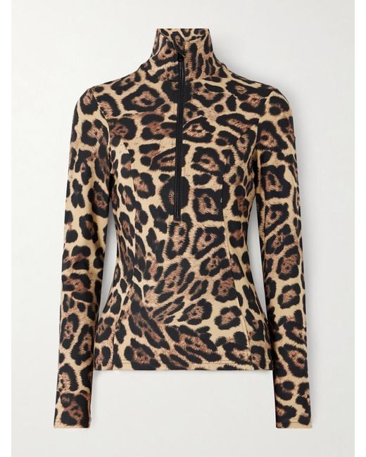 Goldbergh Leona Leopard-Print Stretch Recycled-Jersey Half-Zip Top in ...