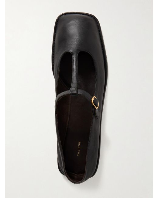 The Row Leather Mary Jane Ballet Flats in Black | Lyst