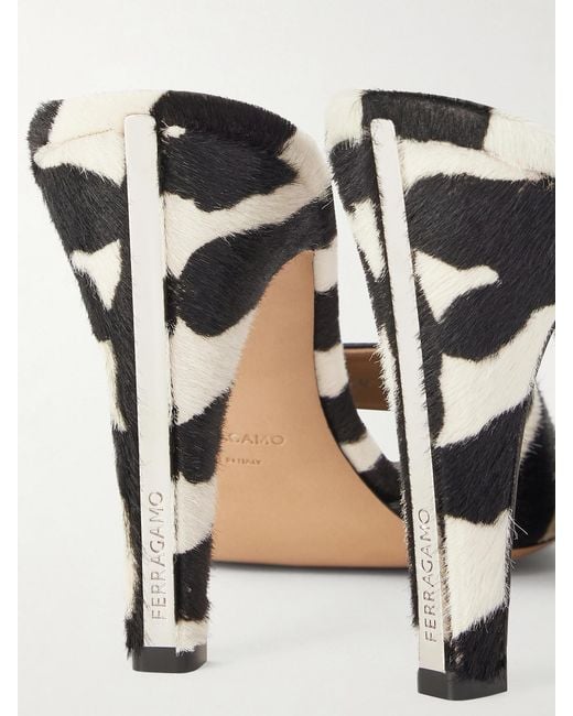 Ferragamo Tatiana Zebra-Print Calf-Hair Mules in Natural | Lyst