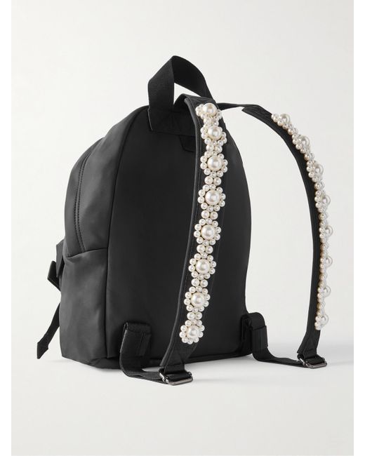 Simone Rocha Bow And Faux Pearl-Embellished Shell Backpack in Black | Lyst