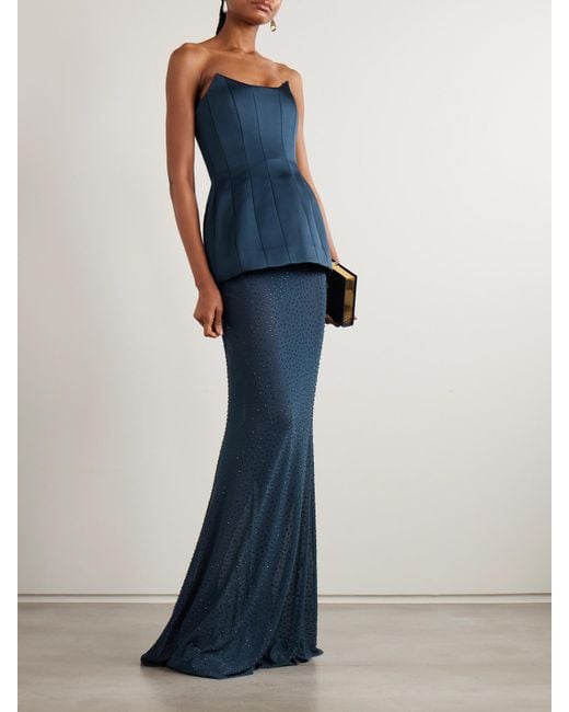Rebecca Vallance Elivera Paneled Strapless Satin Top in Blue | Lyst UK