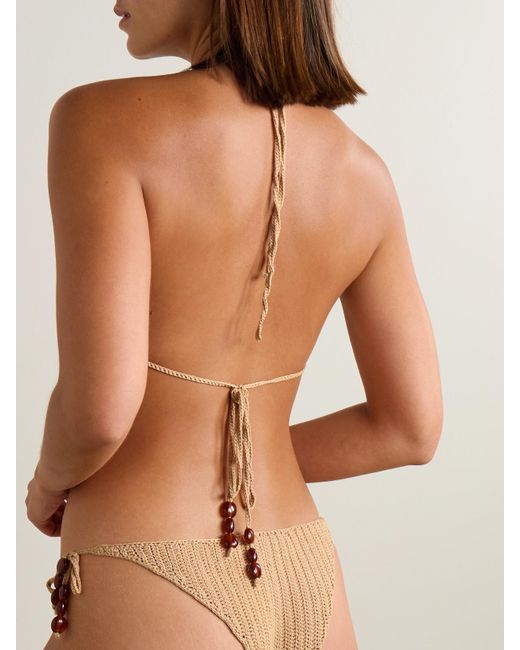 Magda Butrym Bead-Embellished Crocheted Triangle Bikini Top in Natural | Lyst