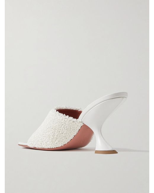 AMINA MUADDI Taylor Leather-Trimmed Raffia Mules in White | Lyst