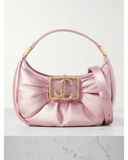 Jimmy Choo Mini Satin Edie Shoulder Bag in Pink | Lyst