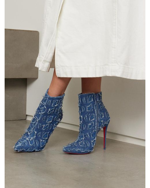 Christian Louboutin So Kate 100 Embroidered Distressed Denim Ankle ...
