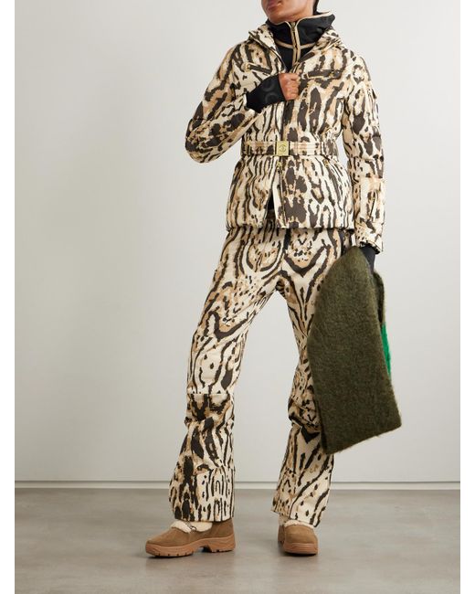Bogner Ellya Layered Belted Quilted Leopard-Print Ski Jacket in Black ...