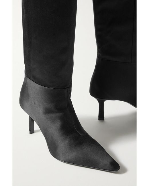 Alexander Wang Viola Feather-Trimmed Satin Over-The-Knee Boots in Black ...