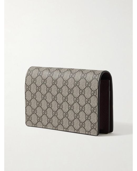 Gucci Petite Marmont Leather And Logo-Print Coated-Canvas Wallet in ...