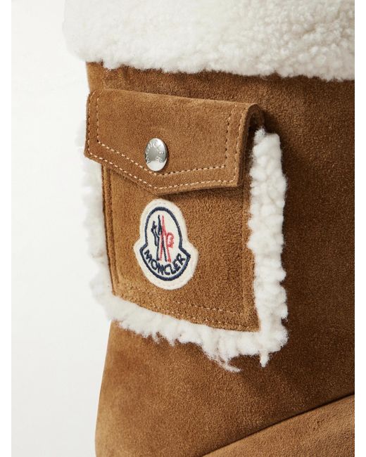 Moncler Gaia Shearling-Trimmed Quilted Suede Boots in Natural | Lyst